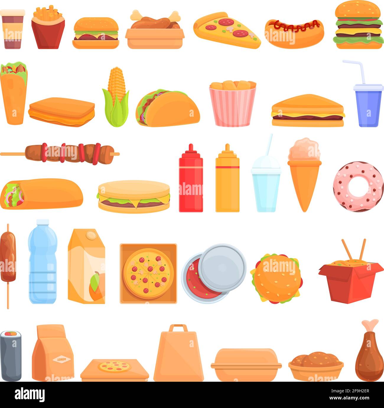Takeaway Food Icons Set Cartoon Set Of Takeaway Food Vector Icons For