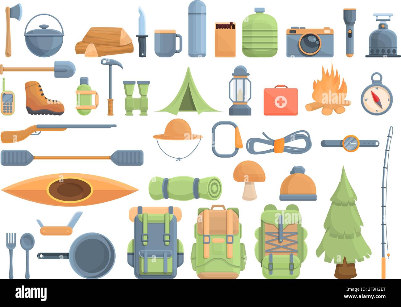 Equipment for hike icons set. Cartoon set of equipment for hike vector ...