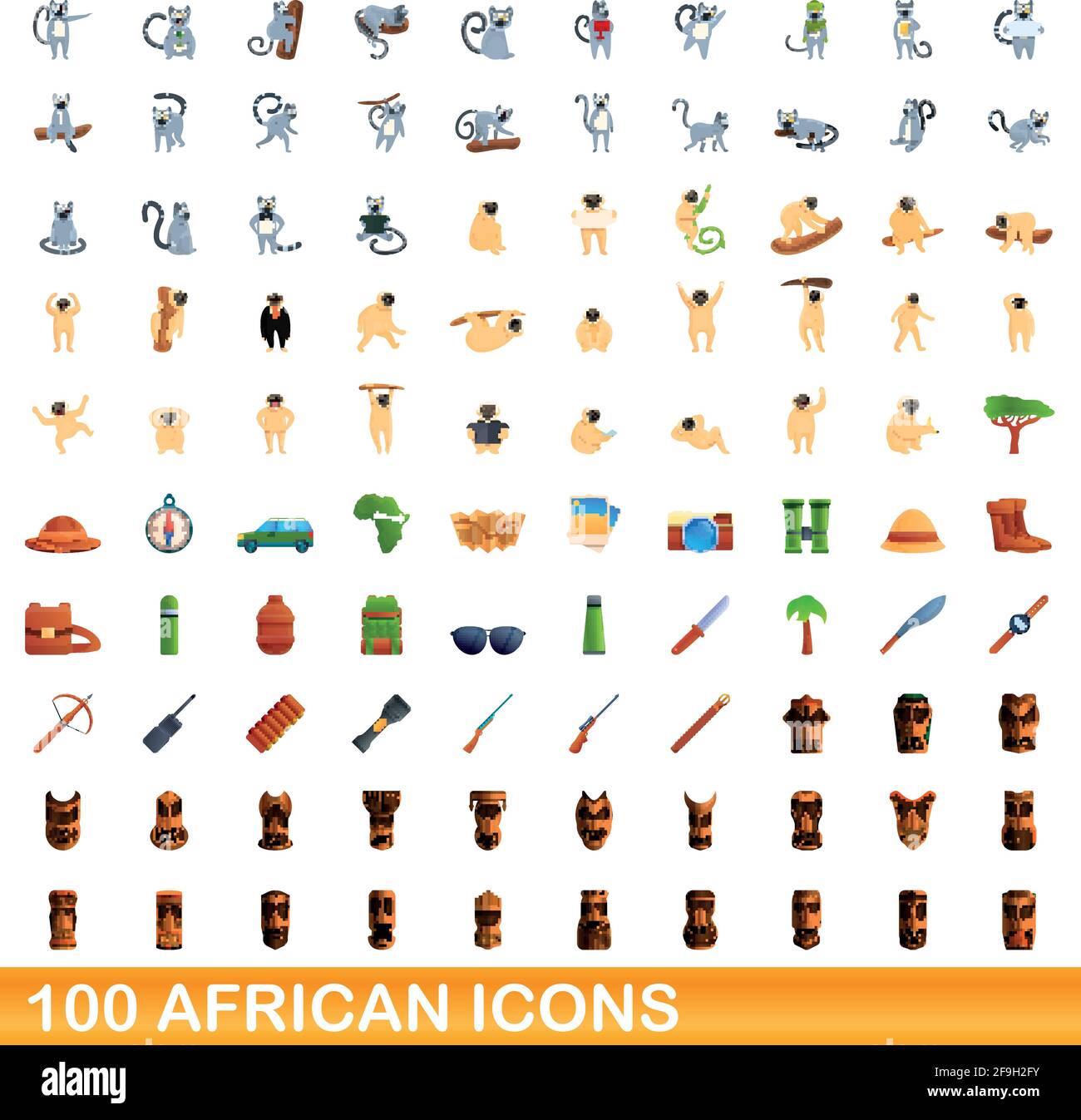 100 african icons set. Cartoon illustration of 100 african icons vector ...