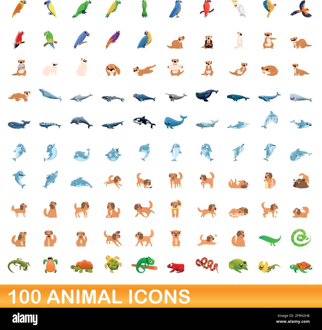 100 animal icons set. Cartoon illustration of 100 animal icons vector ...