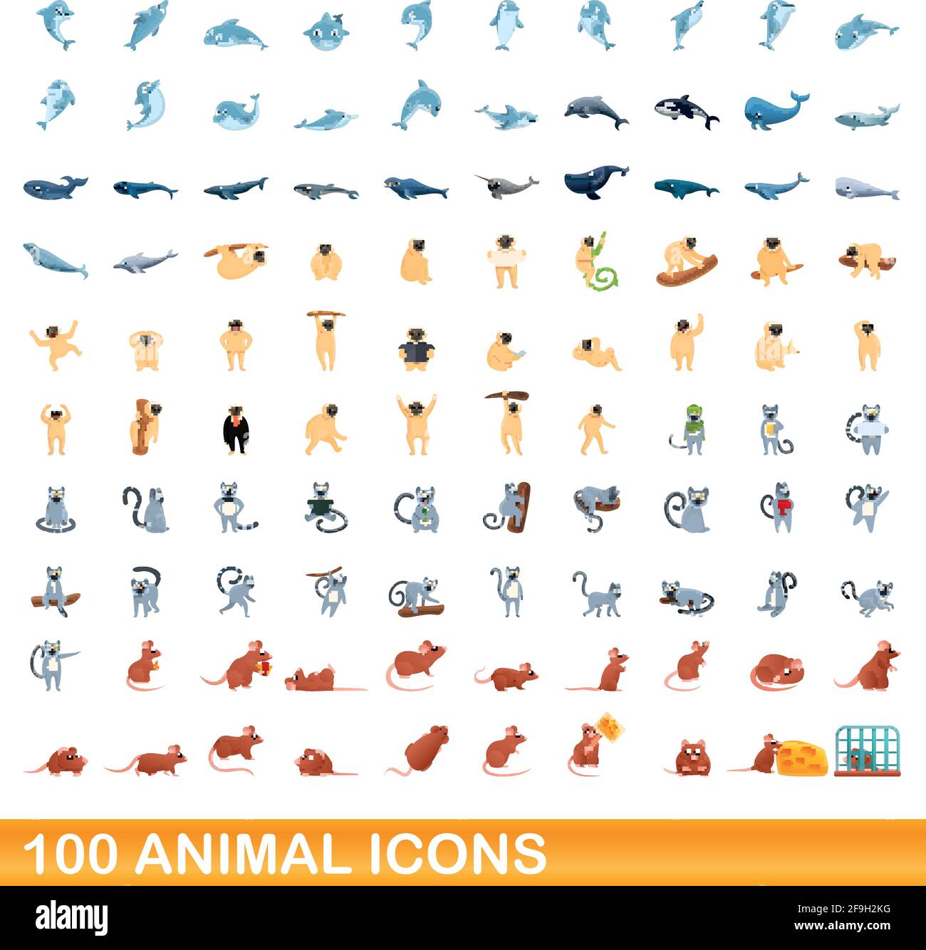 100 animal icons set. Cartoon illustration of 100 animal icons vector ...