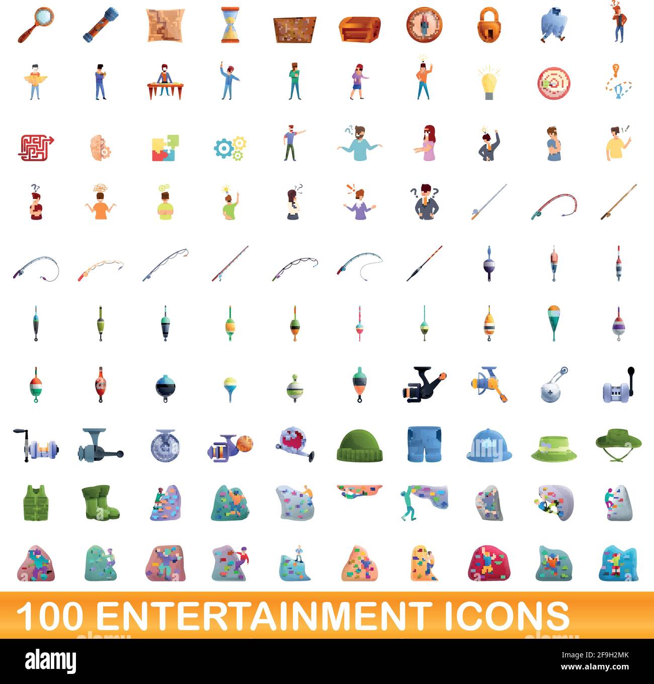 100 entertainment icons set. Cartoon illustration of 100 entertainment ...