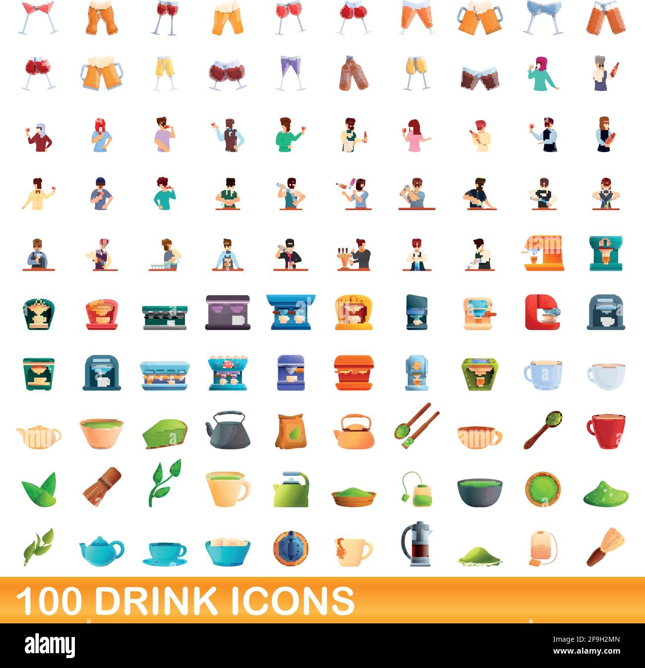 100 drink icons set. Cartoon illustration of 100 drink icons vector set ...