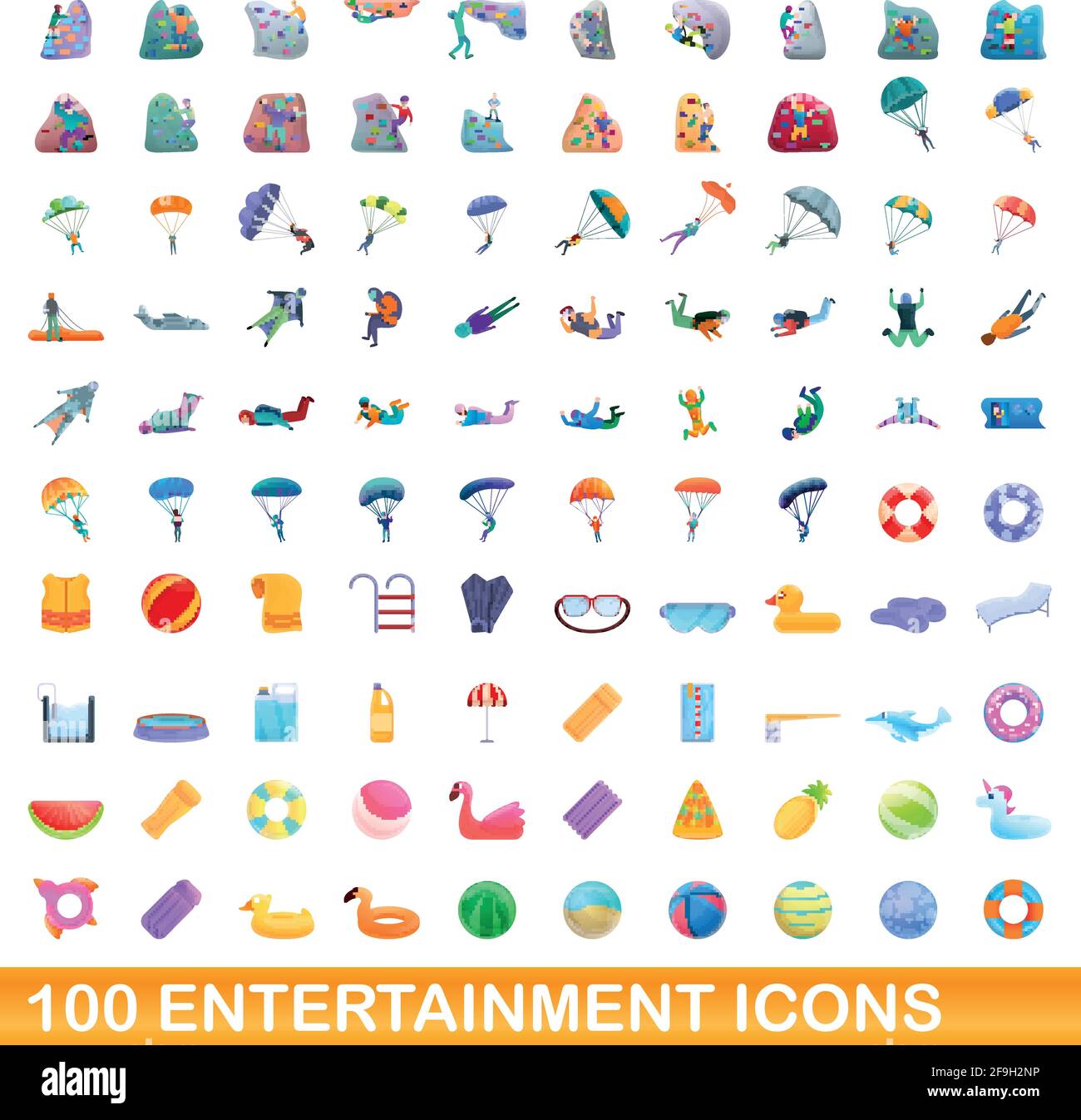 100 entertainment icons set. Cartoon illustration of 100 entertainment ...