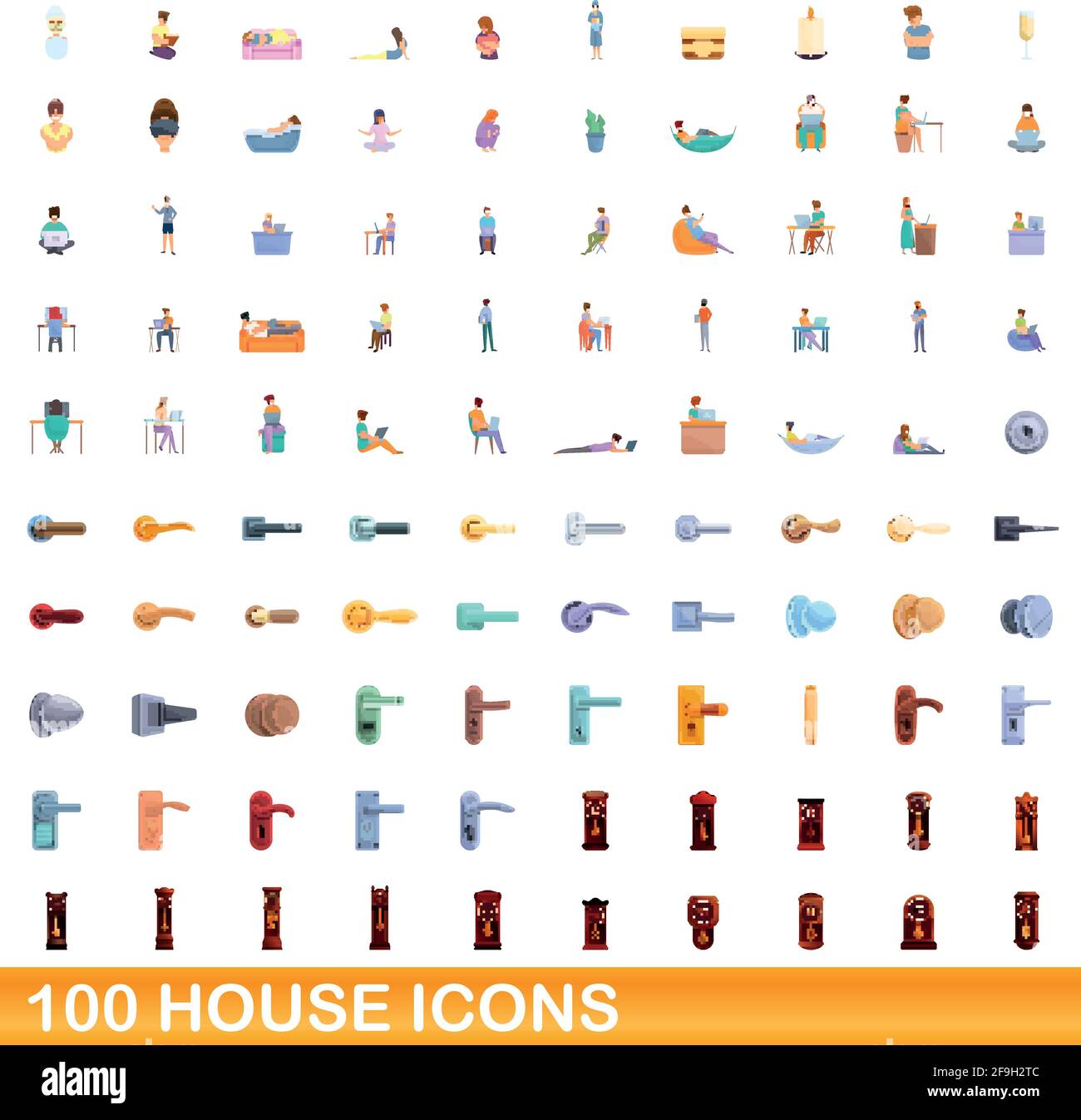 100 house icons set. Cartoon illustration of 100 house icons vector set ...