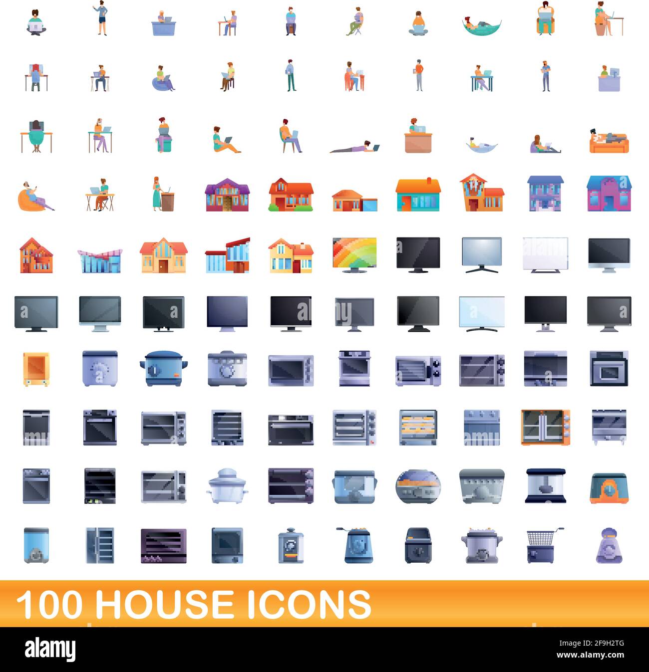 100 house icons set. Cartoon illustration of 100 house icons vector set ...