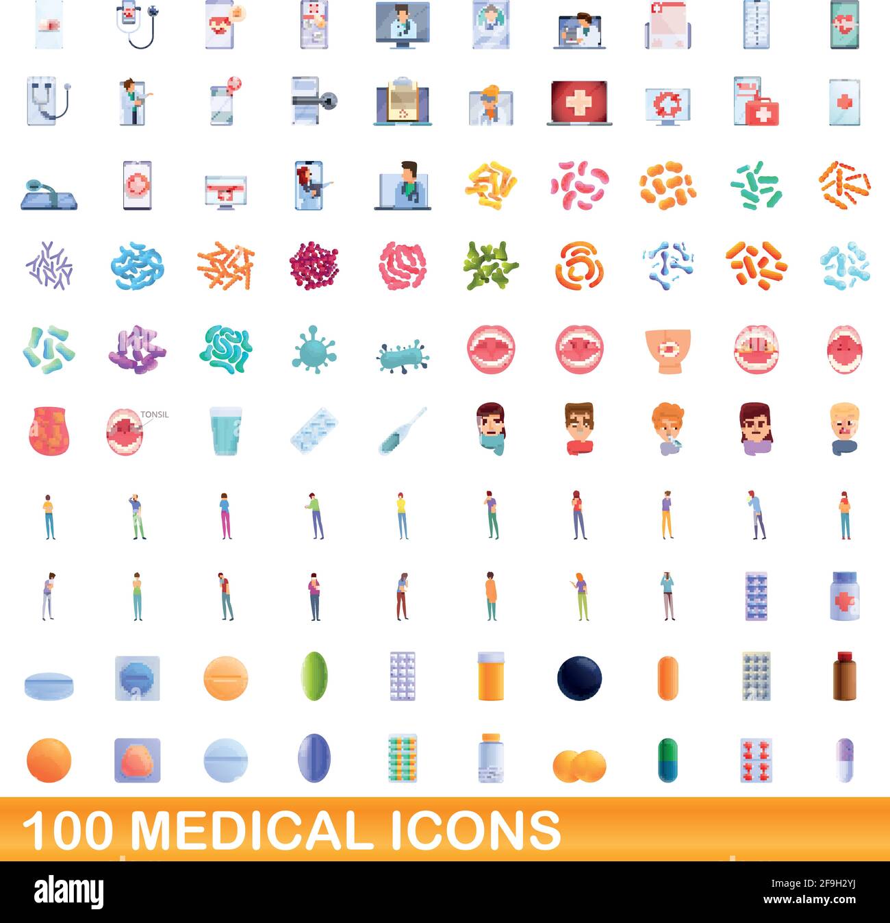 100 medical icons set. Cartoon illustration of 100 medical icons vector ...