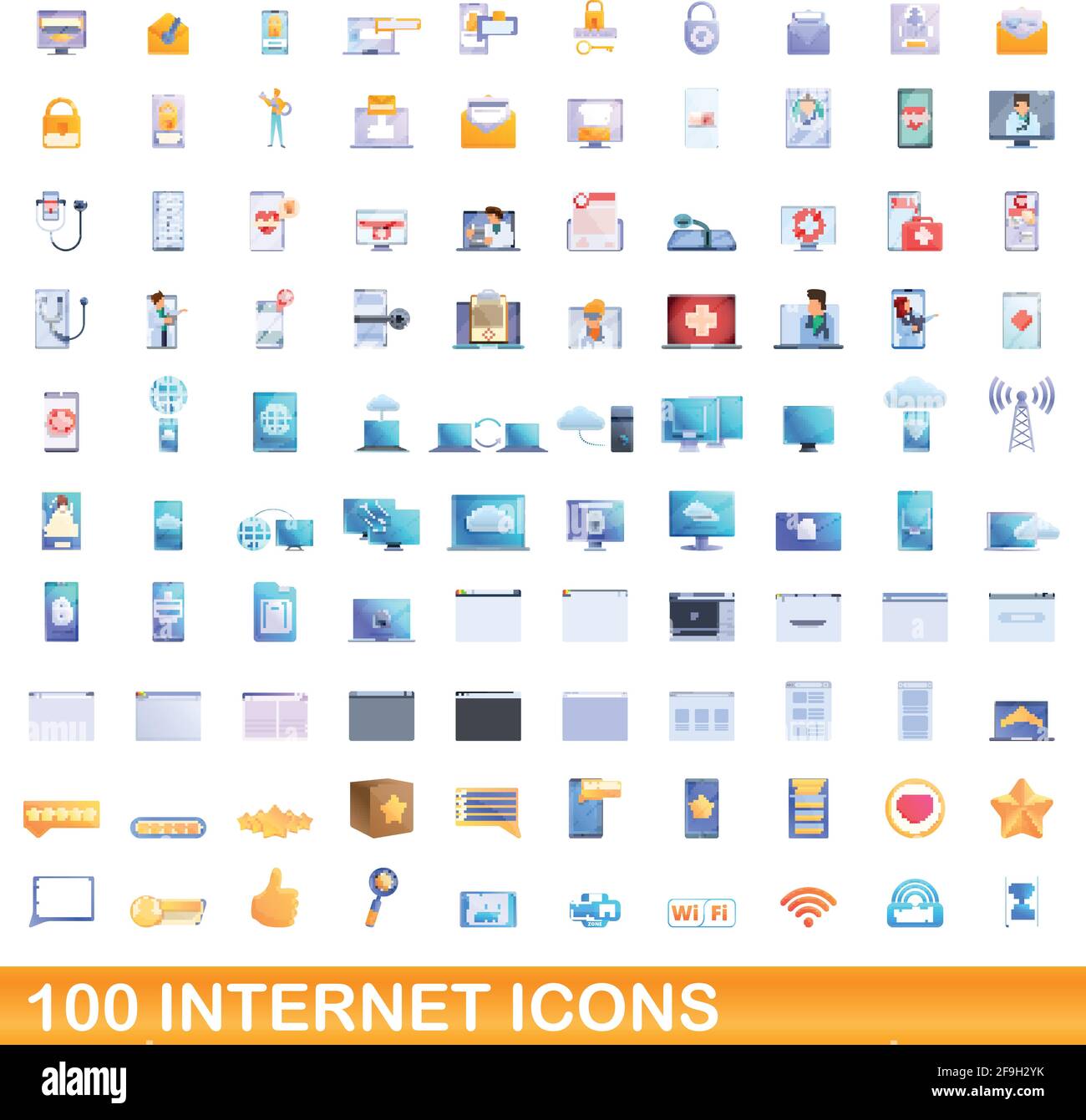 100 internet icons set. Cartoon illustration of 100 internet icons ...