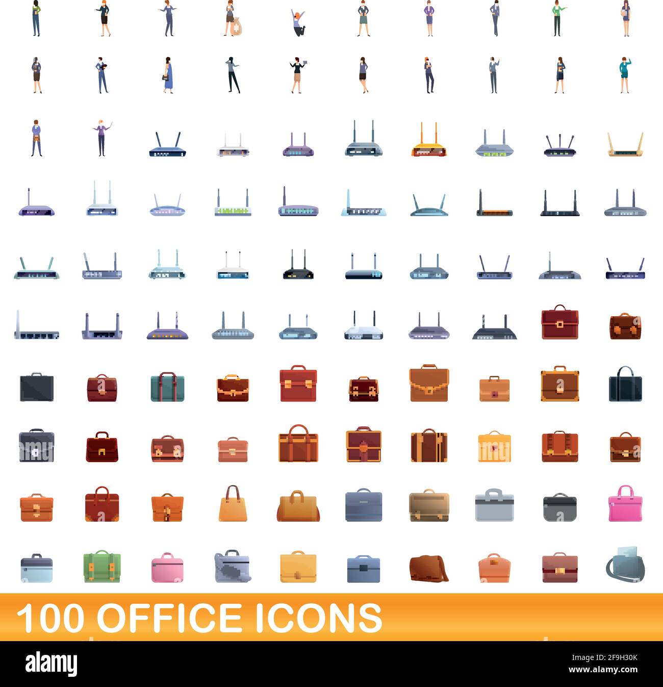 100 office icons set. Cartoon illustration of 100 office icons vector ...
