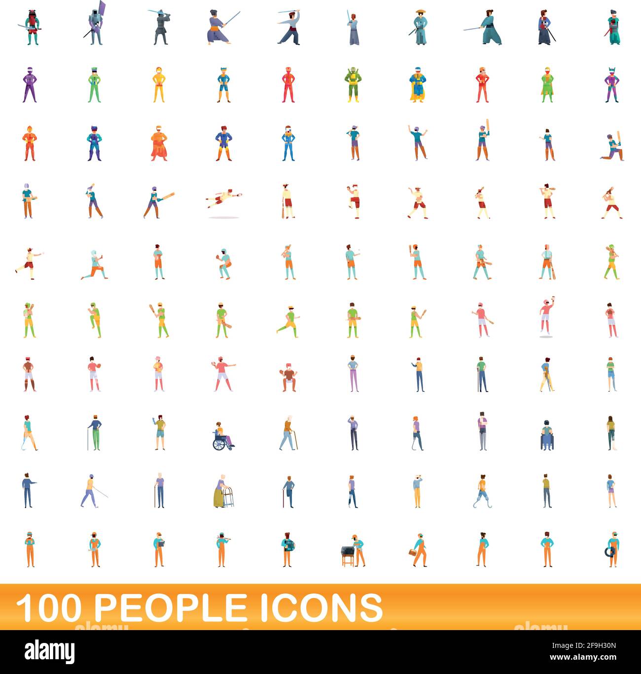 100 people icons set. Cartoon illustration of 100 people icons vector ...