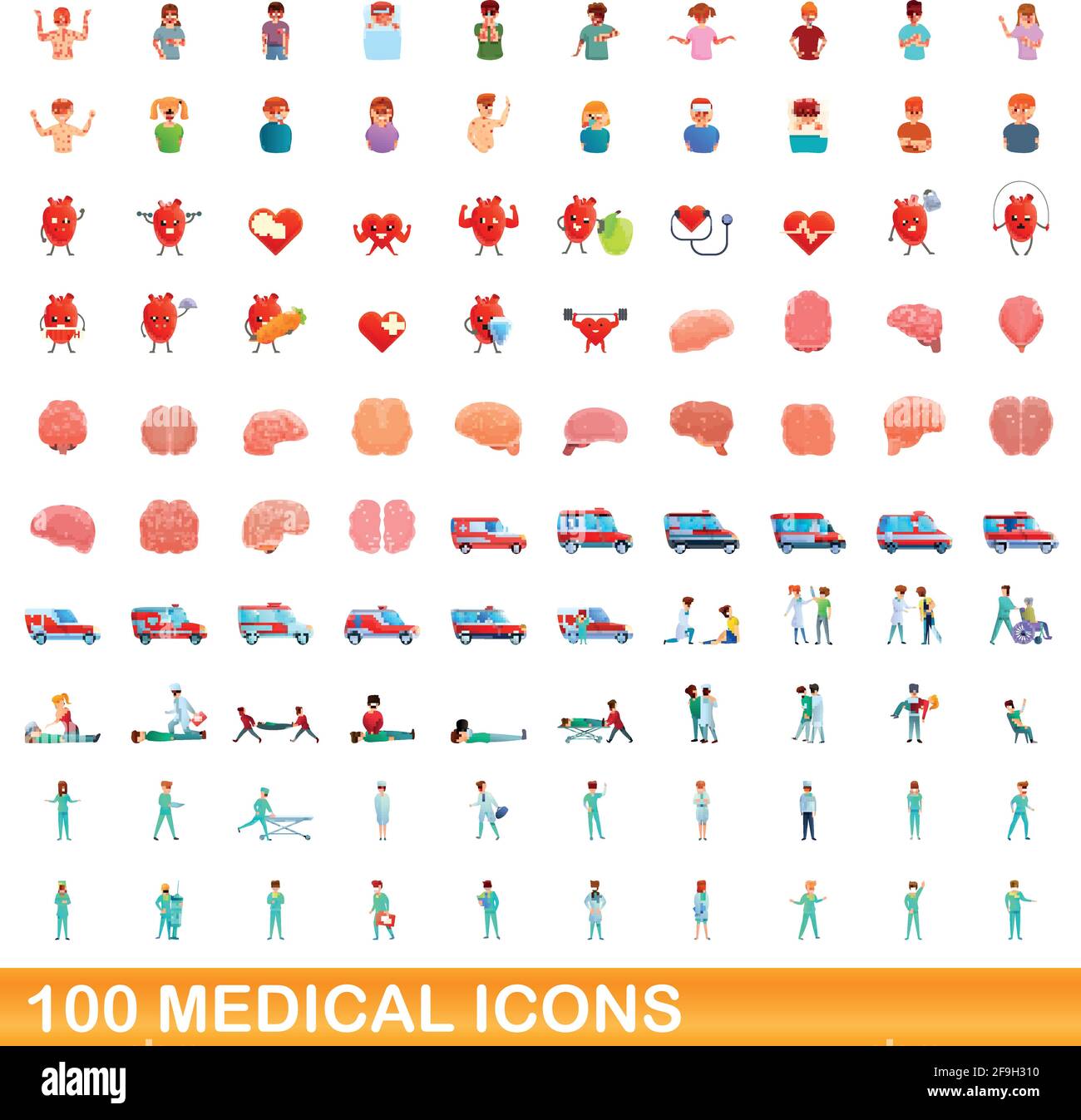 100 medical icons set. Cartoon illustration of 100 medical icons vector ...
