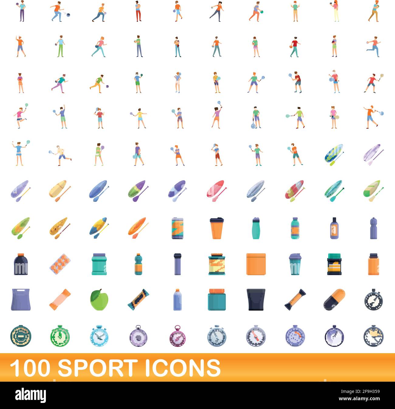 100 sport icons set. Cartoon illustration of 100 sport icons vector set ...