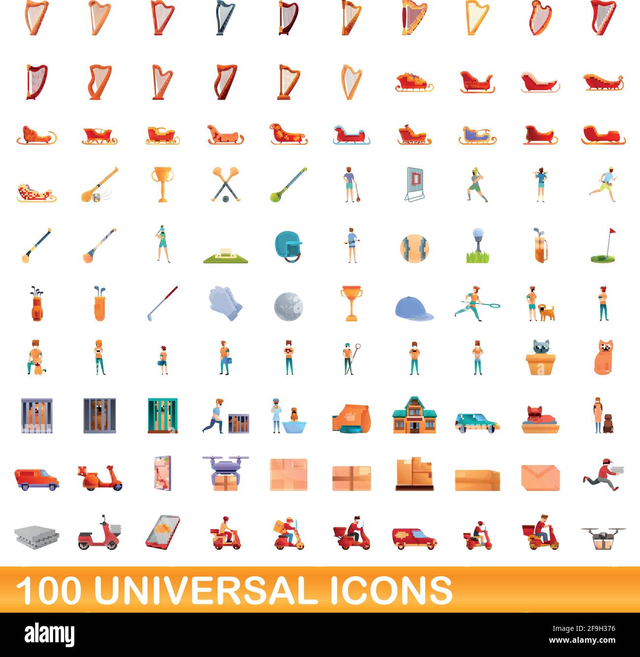 100 universal icons set. Cartoon illustration of 100 universal icons ...