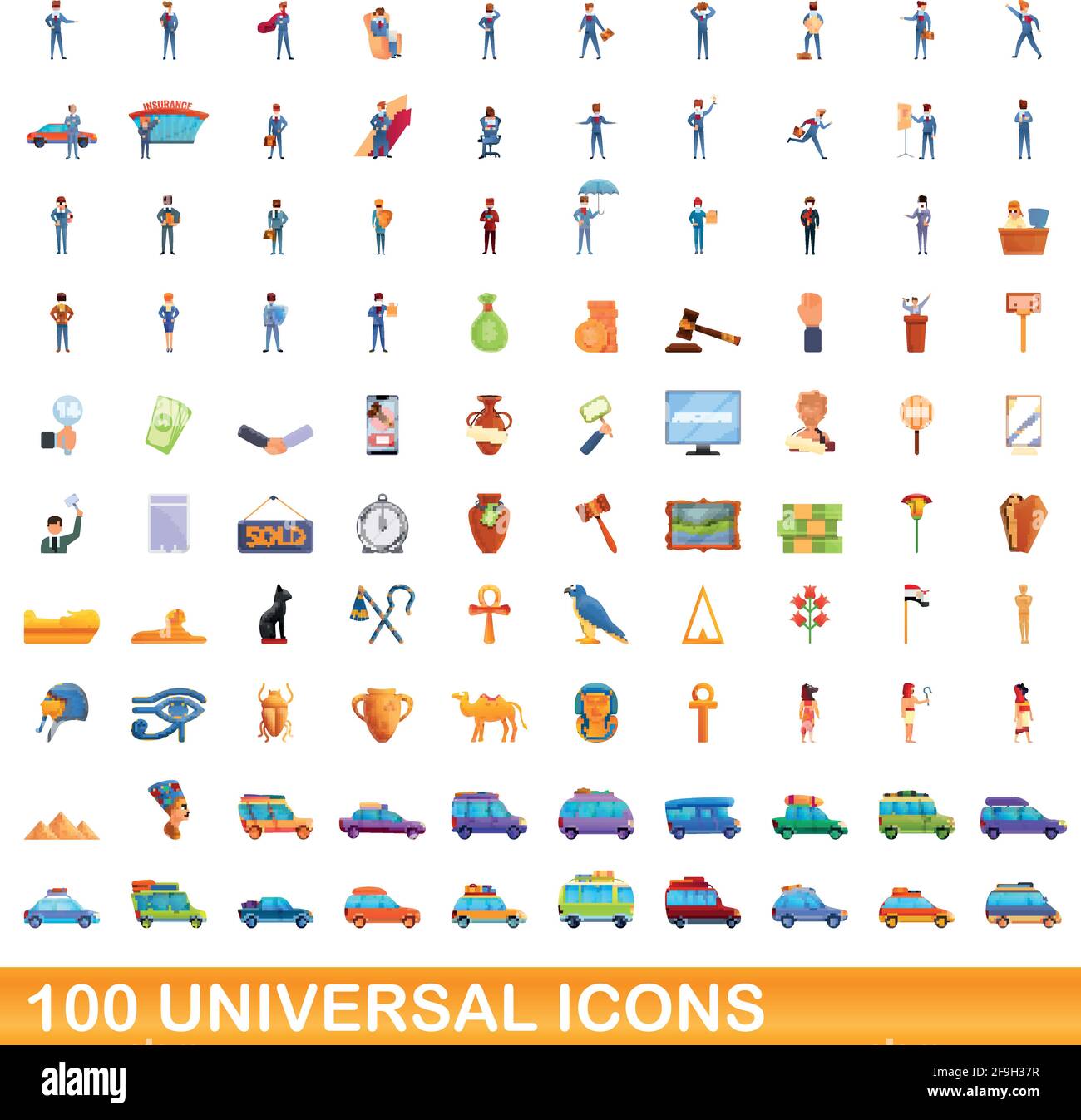 100 universal icons set. Cartoon illustration of 100 universal icons ...