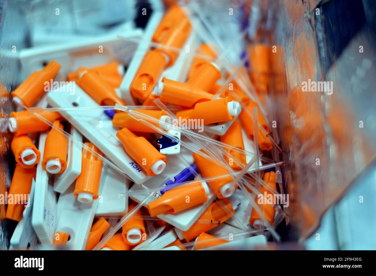 Inside view of a clinical waste container, medical safety box for bio ...