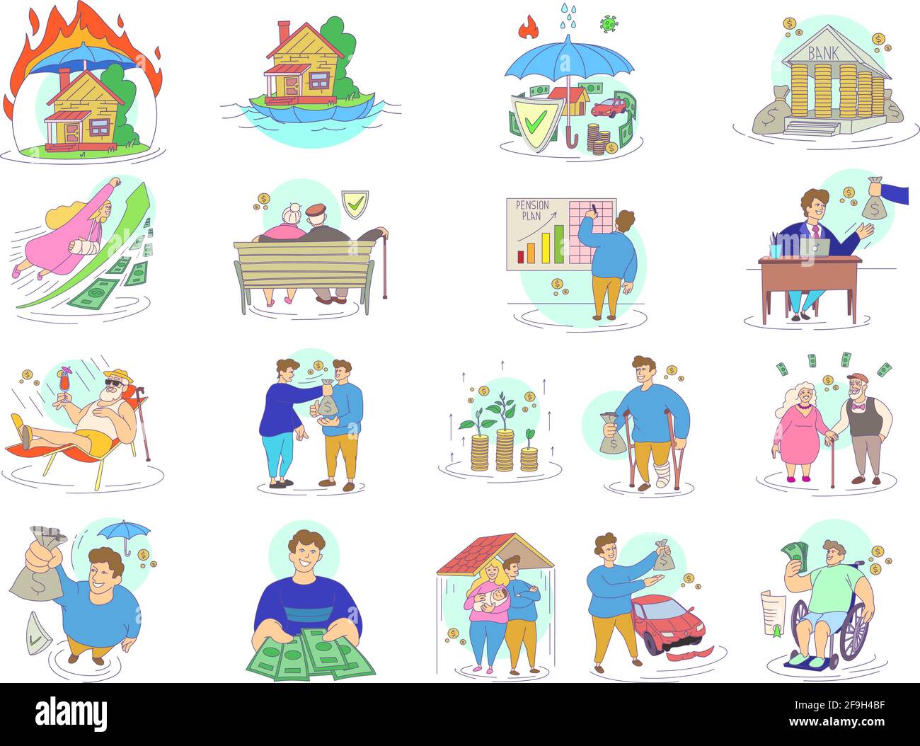 Compensation icons set. Cartoon set of compensation vector icons for ...