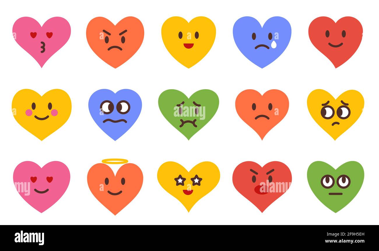 Love symbol icon set. Color emoji symetric hearts. Romantic abstract ...