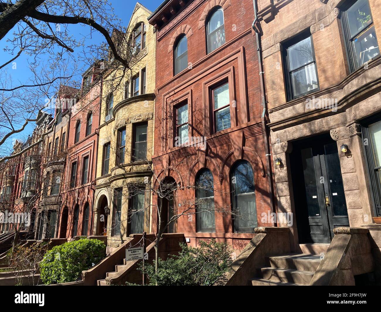 High stoop brownstone architecture lines Union Street in the landmarked ...