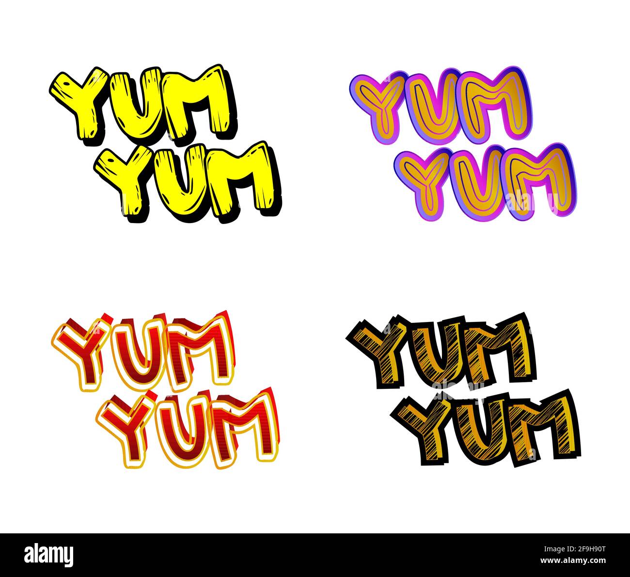 Yum Yum Comic book style text. Delicious food and tasty snack ...