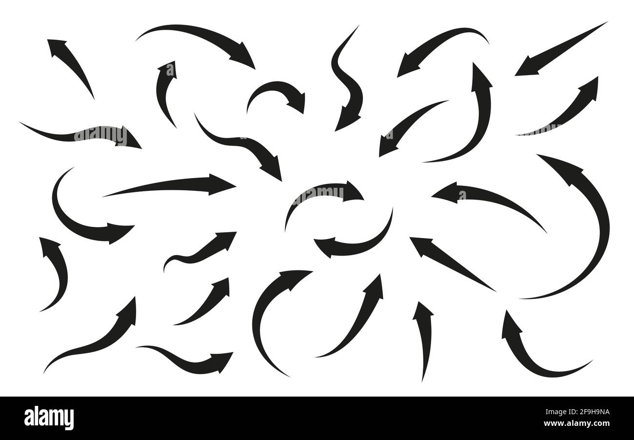 Black arrows icons set. Flat curved cursor sign. Navigation pointer ...