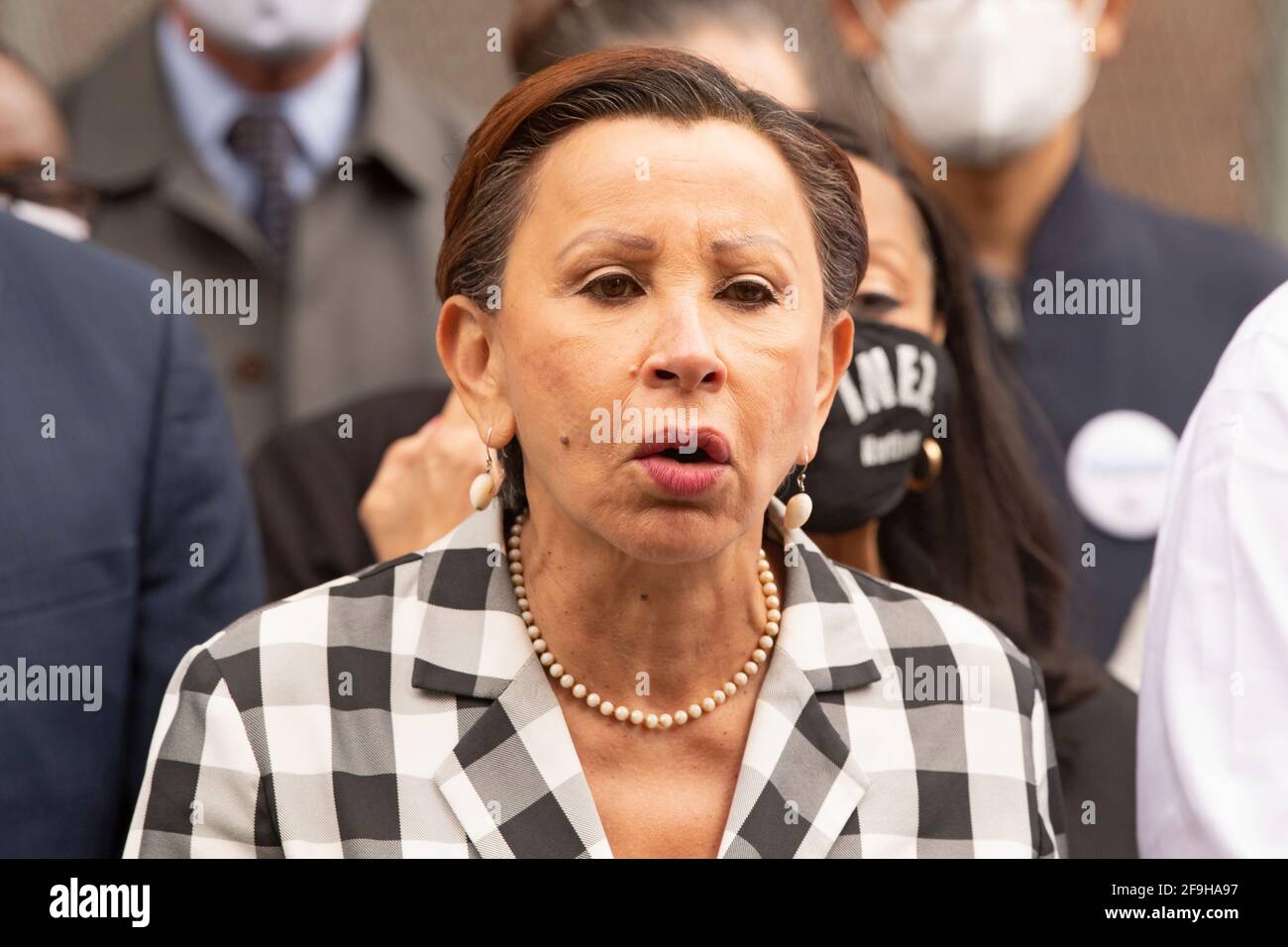 NEW YORK, NY – APRIL 18: Congresswoman Nydia Velazquez (D-NY) speaks at ...