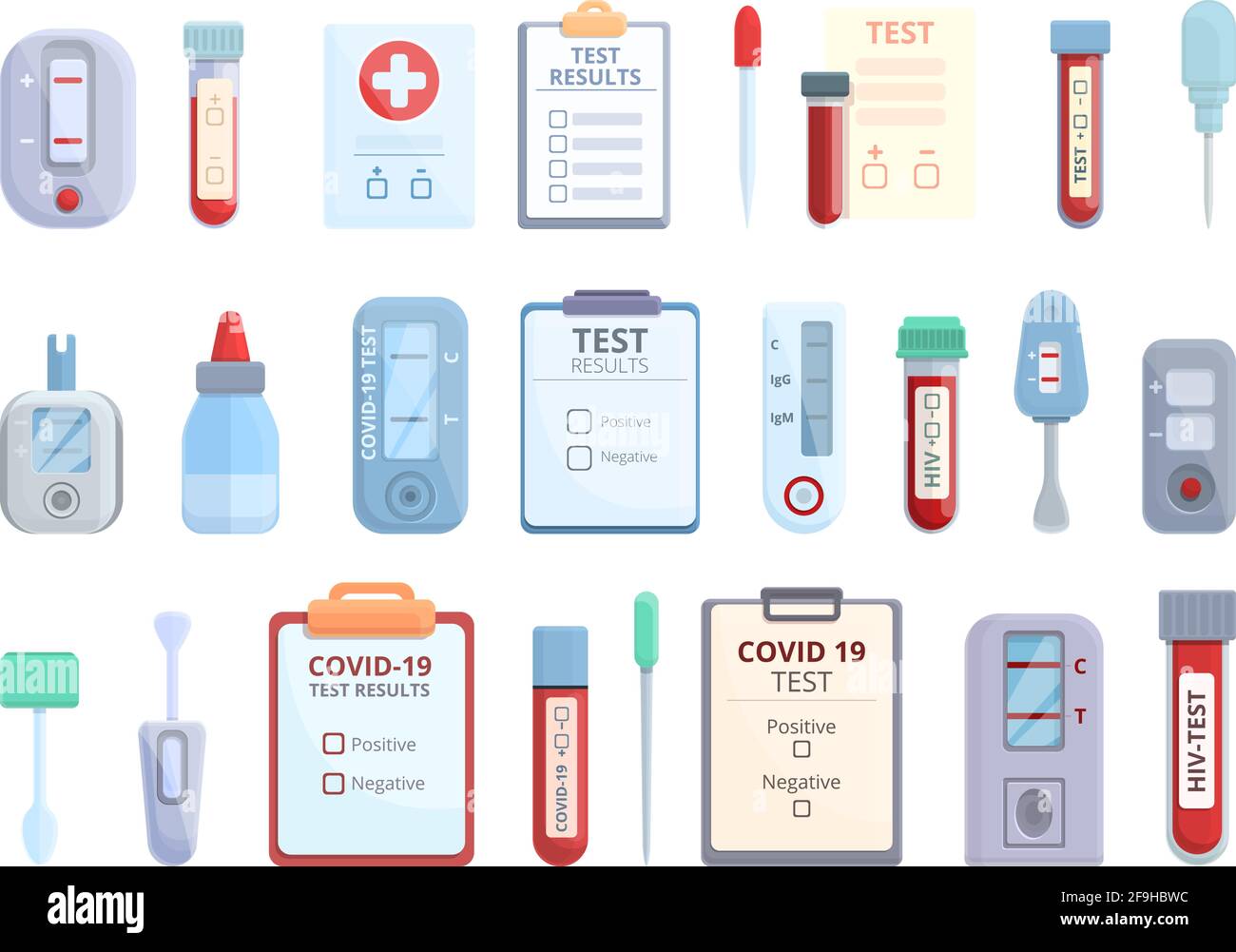 Test result icons set. Cartoon set of test result vector icons for web ...