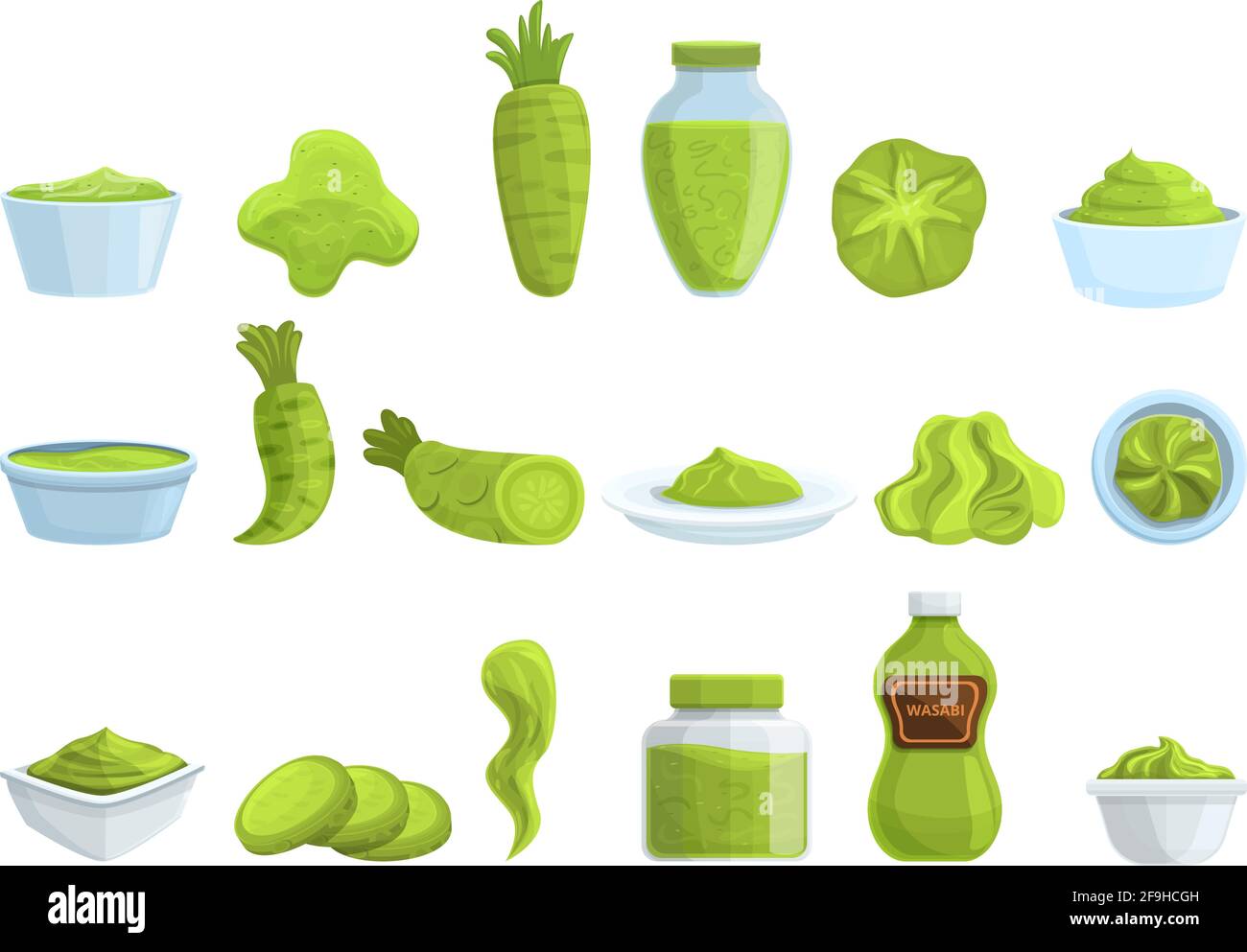 Wasabi icons set. Cartoon set of wasabi vector icons for web design ...