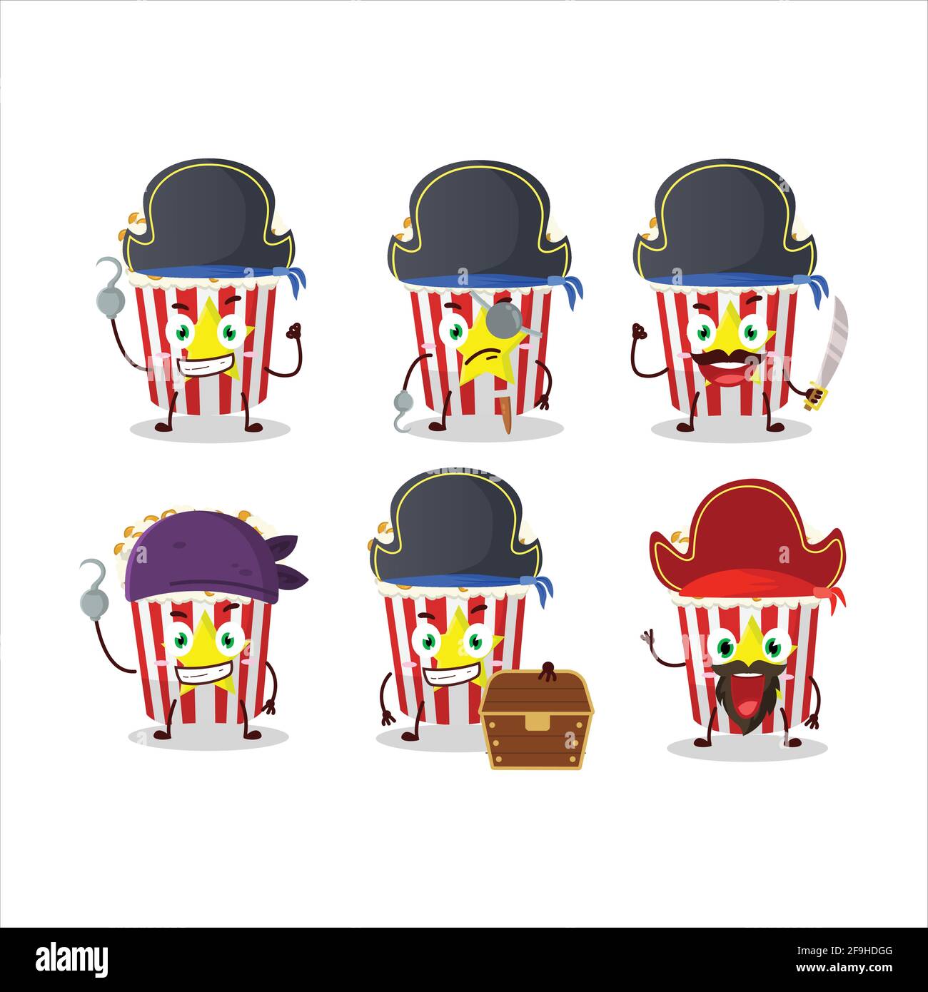 Cartoon character of pop corn with various pirates emoticons. Vector ...