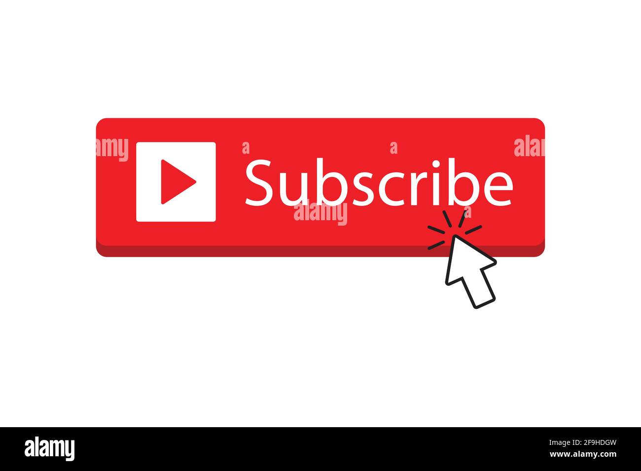 Subscribe button red color with arrow cursor for graphic design, logo, web site, social media ...