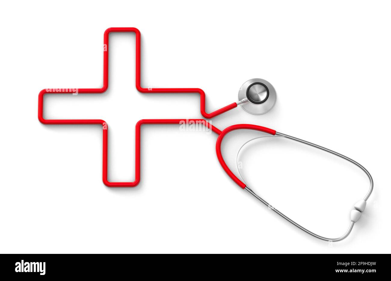 Red cross stethoscope isolated on white background. 3d render Stock ...