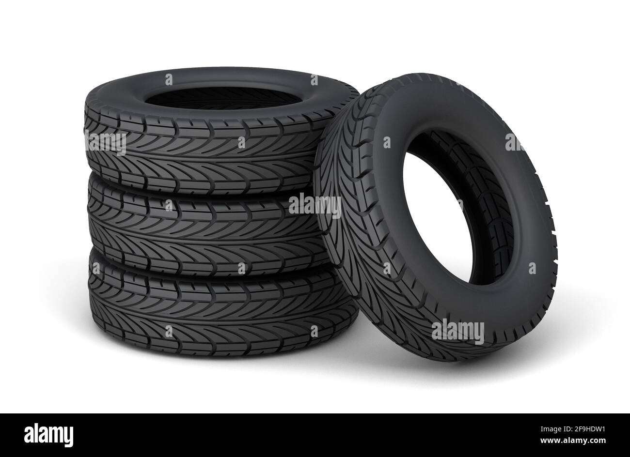 Set of four tires. isolated on white background. 3d render Stock Photo ...