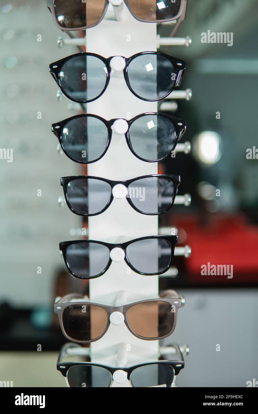 a set of glasses on a special eyeglass shelf Stock Photo - Alamy