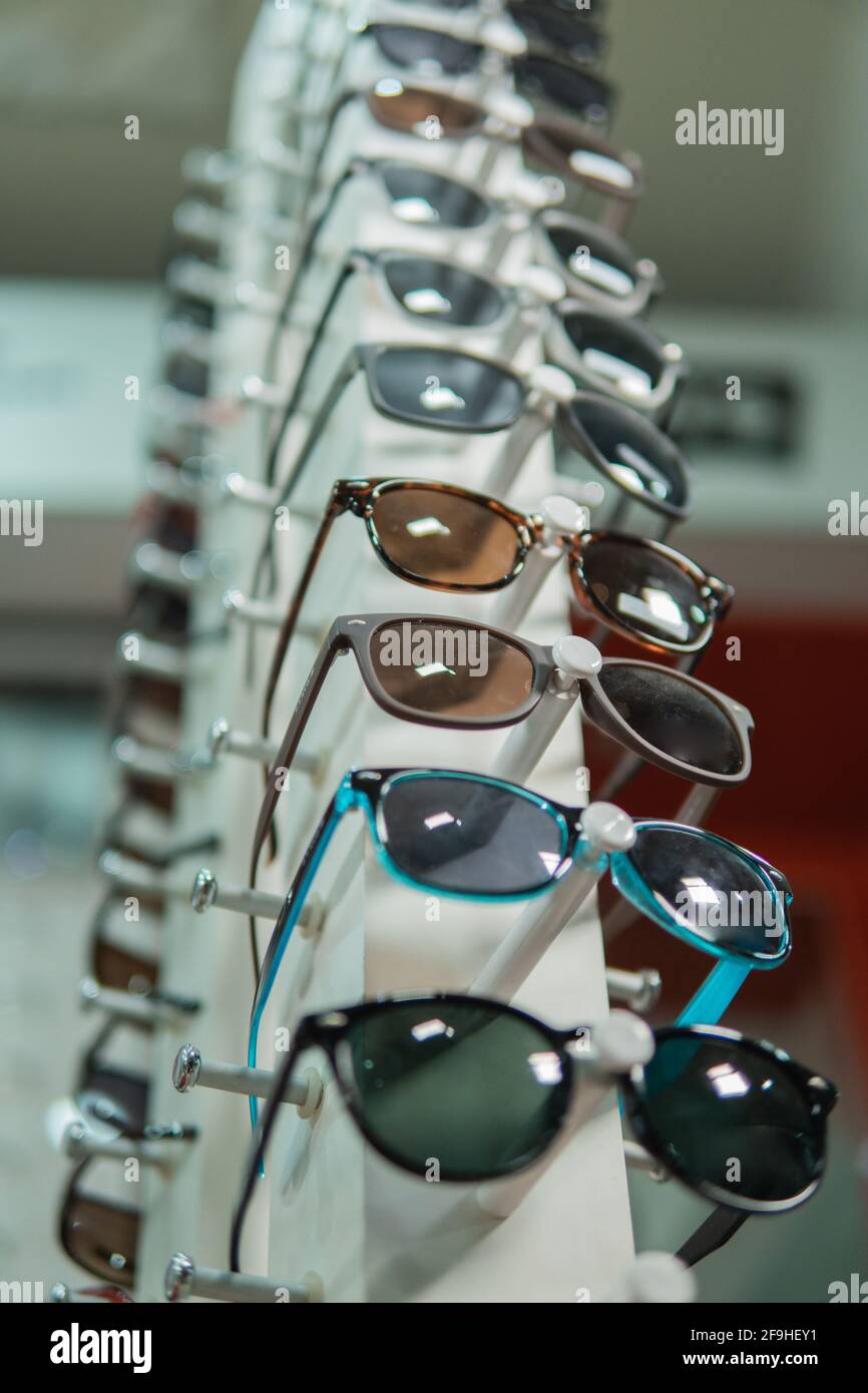 a set of glasses on a special eyeglass shelf Stock Photo - Alamy