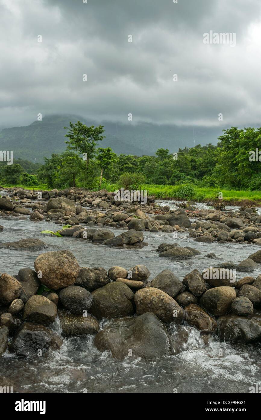 Beautiful hills and waterfall as viewed at Malshej Ghat in Maharashtra ...