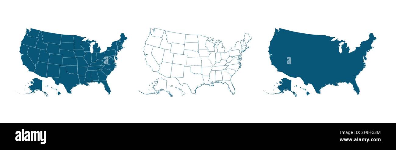 United States of America map. USA map with and without states isolated ...