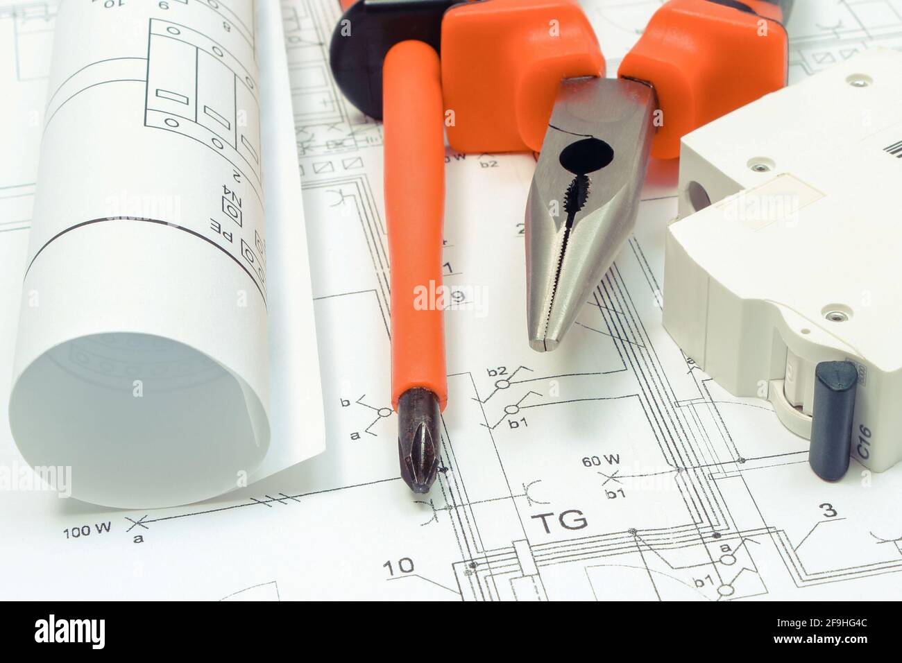 Electrical diagrams, electric fuse and work tools on construction ...