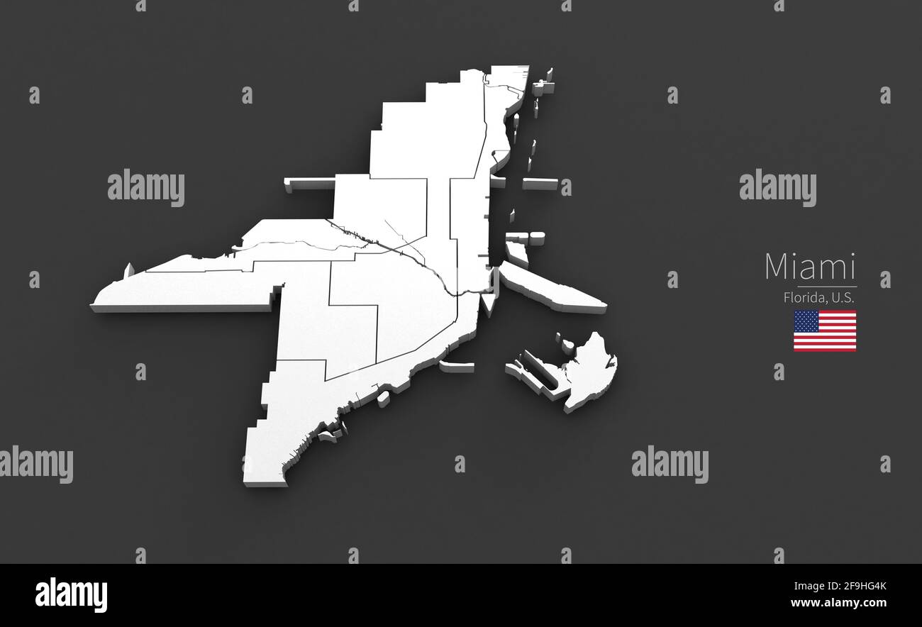 Miami City Map. 3D Map Series of Cities in U.S Stock Photo - Alamy