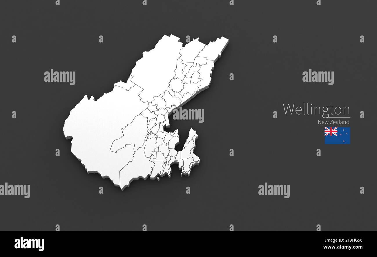 Wellington City Map. 3D Map Series of Cities in new zealand Stock Photo ...