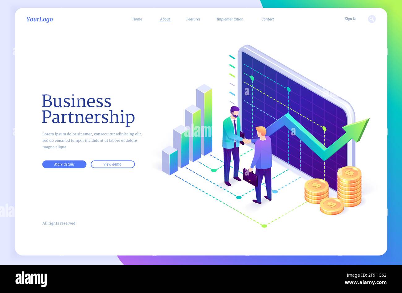 Business partnership landing page. Concept of teamwork, professional ...