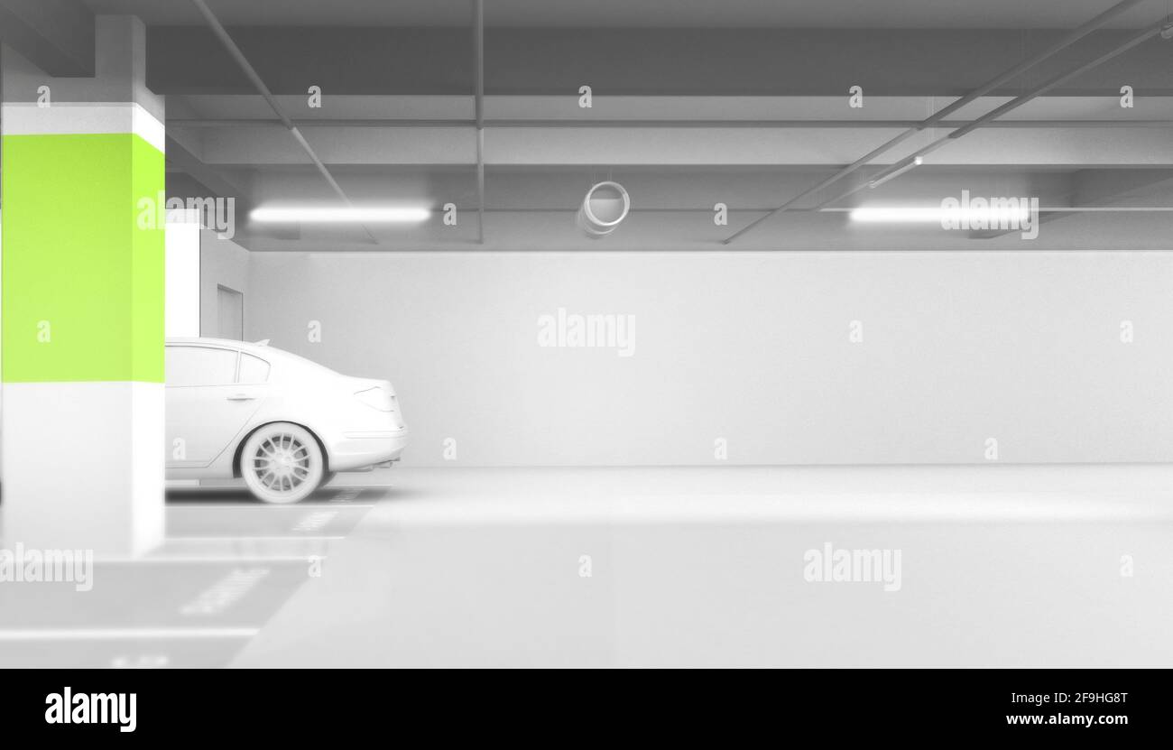 parking lot 3d render background. ev charger car parking area. car park ...