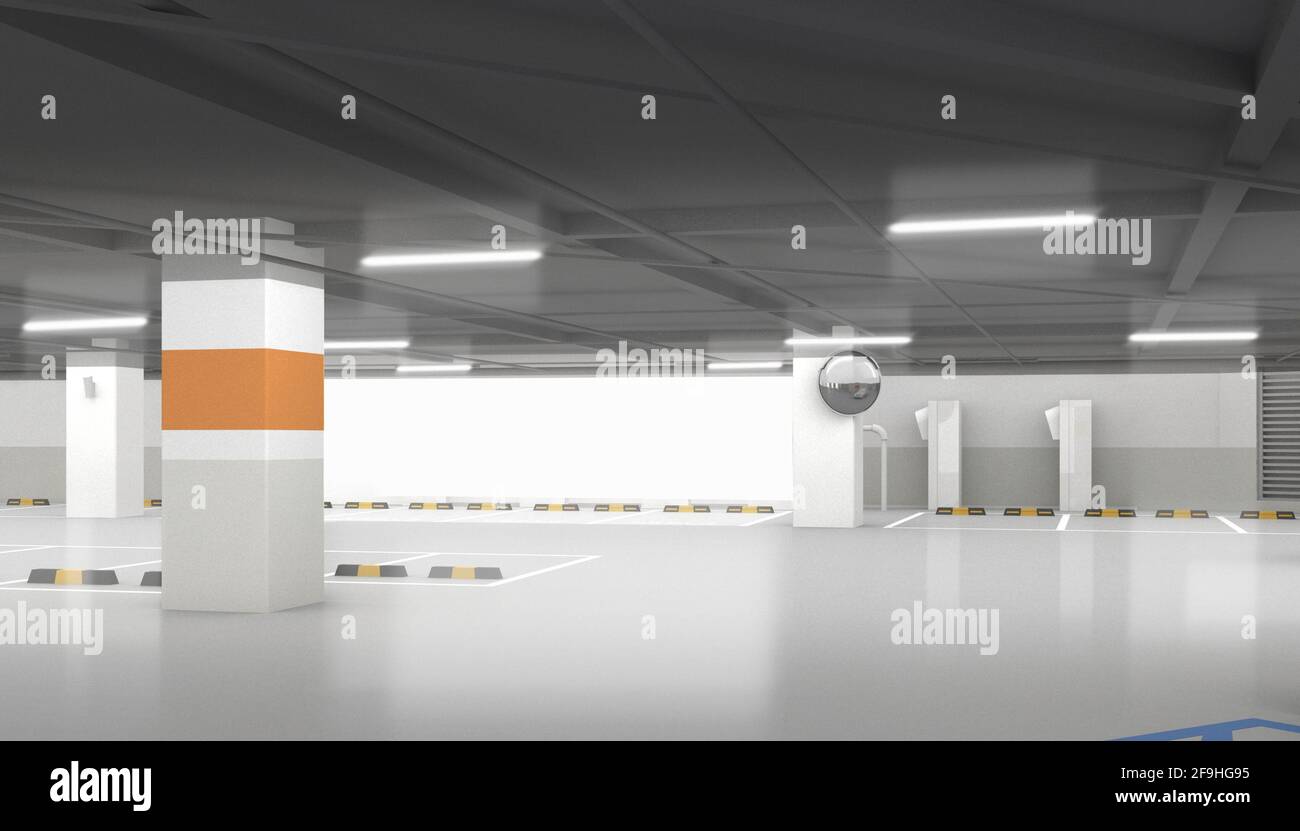 parking lot 3d render background. ev charger car parking area. car park ...