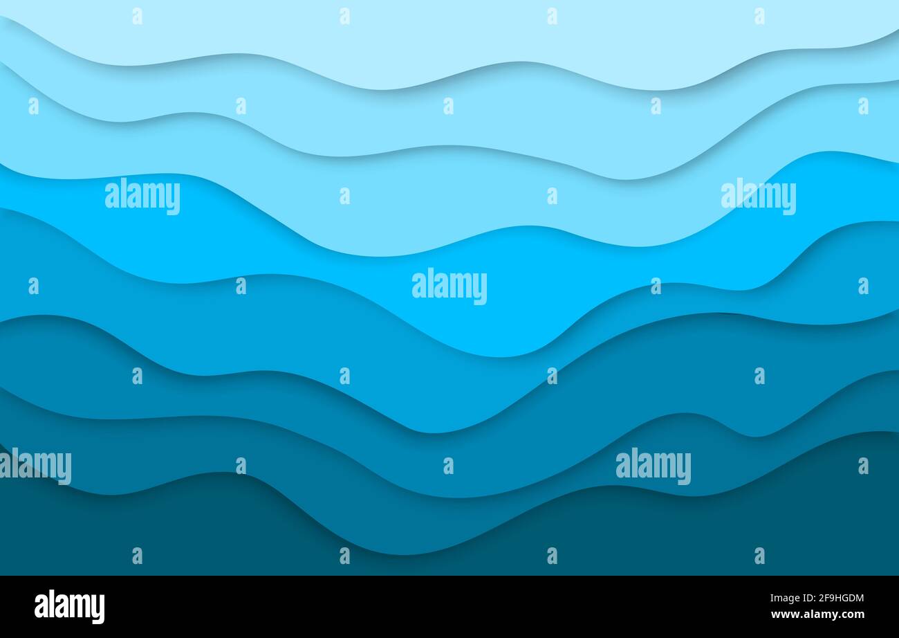Blue water wave paper cut river curve pattern background vector ...
