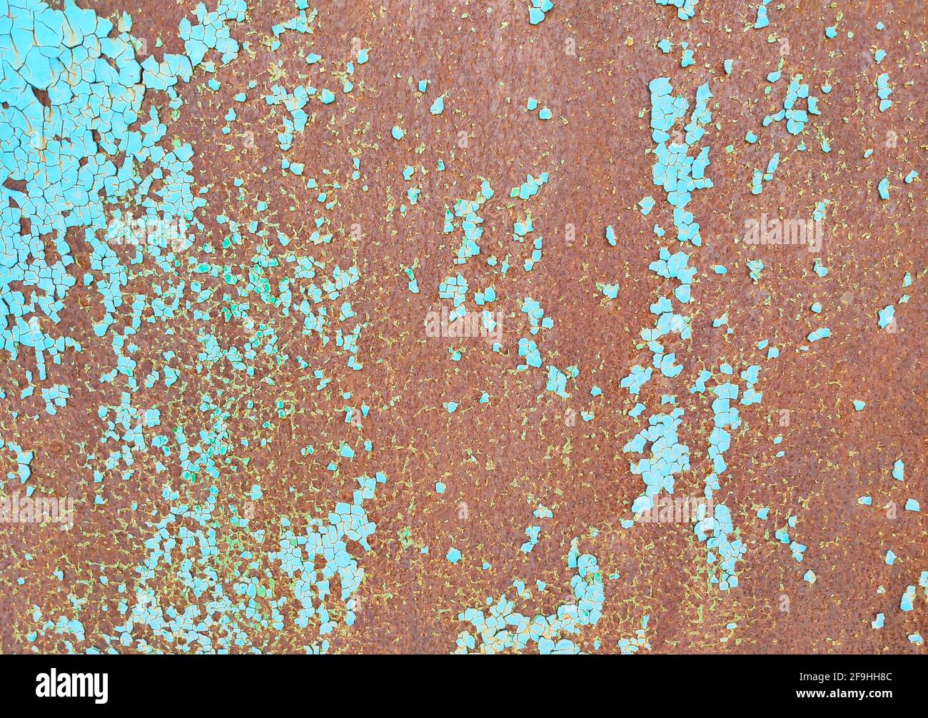 Multicolor background, rusty metal surface with cracking blue paint ...