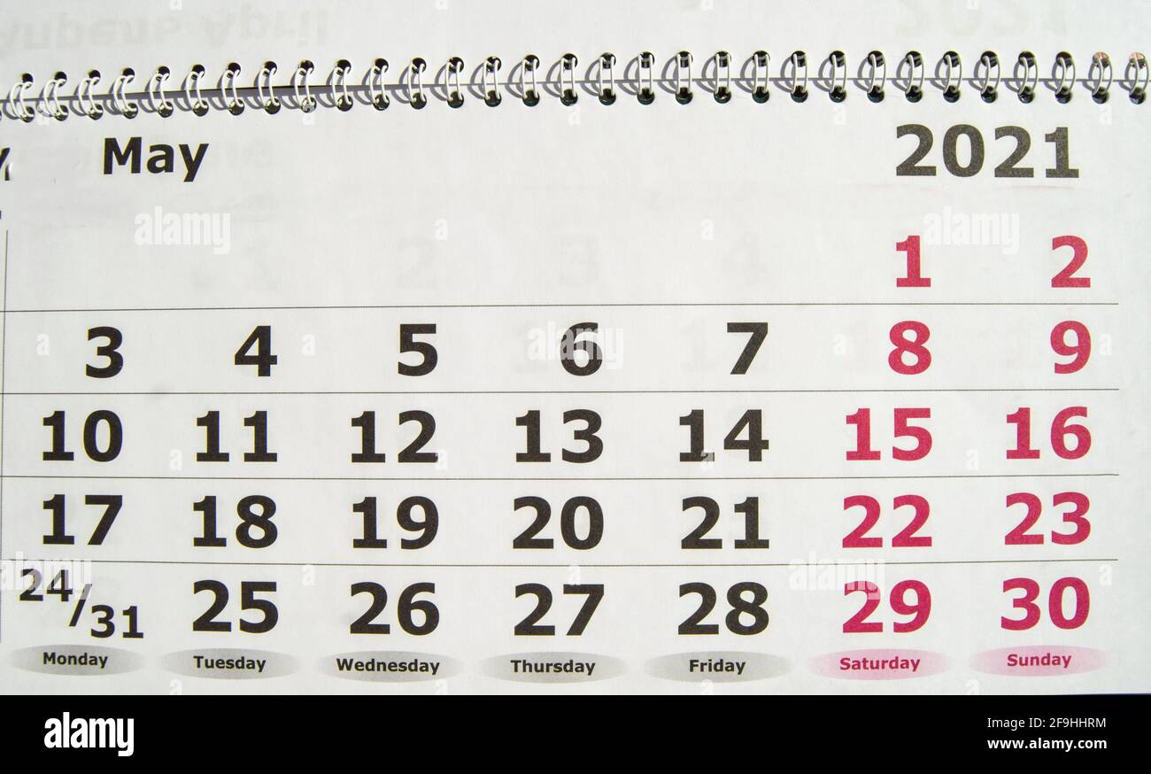 May 2021 calendar with a spiral, the concept of a business planner of ...
