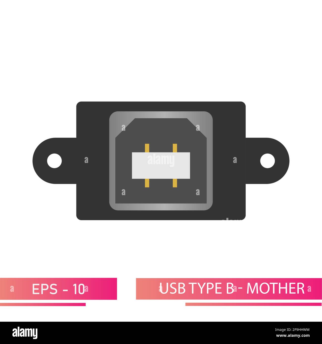 USB type B, mom, front view. On a white background. Flat vector ...