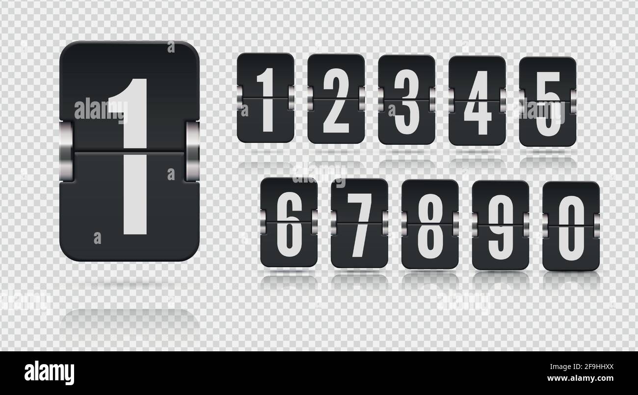 Set Of Flip Scoreboard Numbers With Reflection Floating On Different