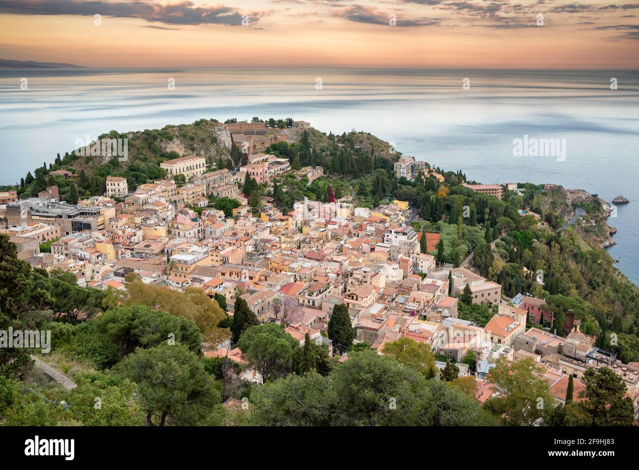 Panoramic view of the city of taormina hi-res stock photography and ...