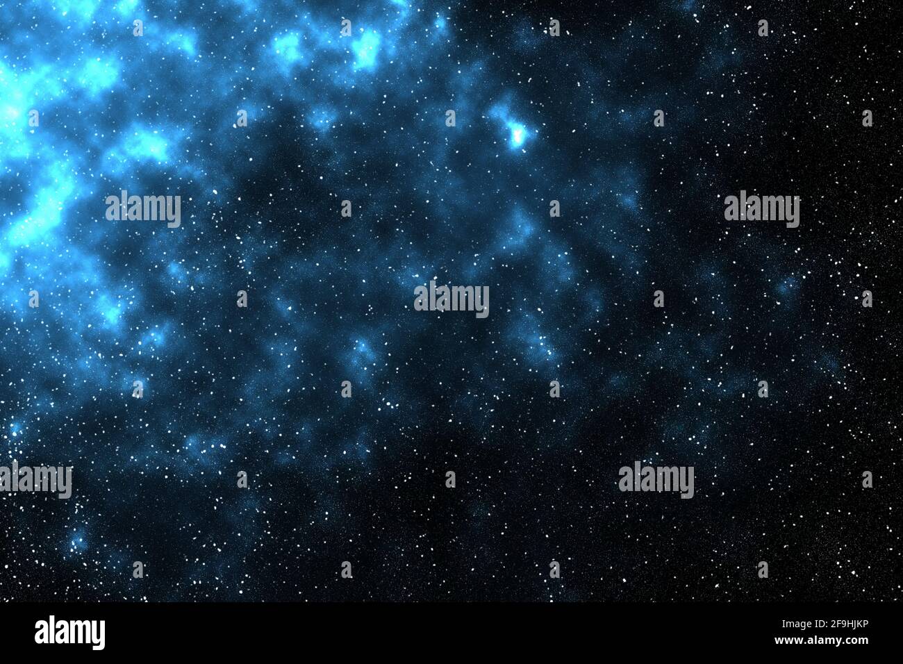 Abstract illustration of blue nebulae and galaxies in outer space ...