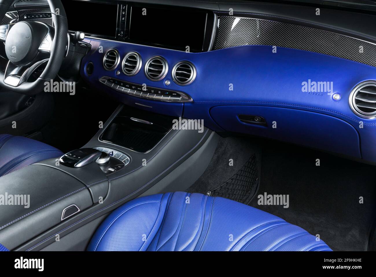 Modern car inside. Interior of prestige modern car. Comfortable leather ...