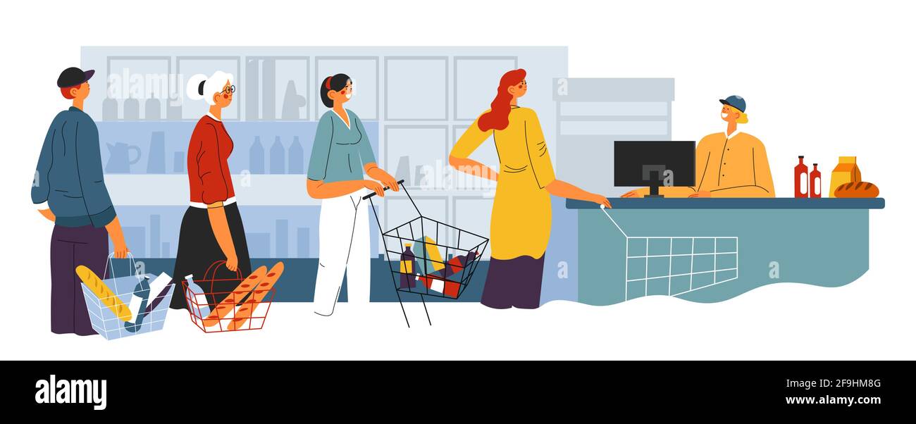 People in line at grocery store Stock Vector Images - Alamy